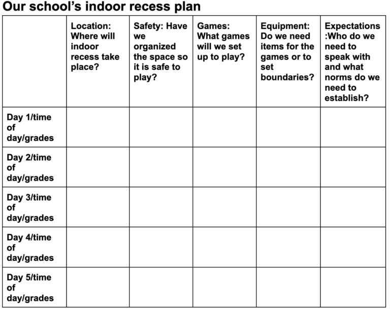 Indoor Recess Transition Plan | Playworks